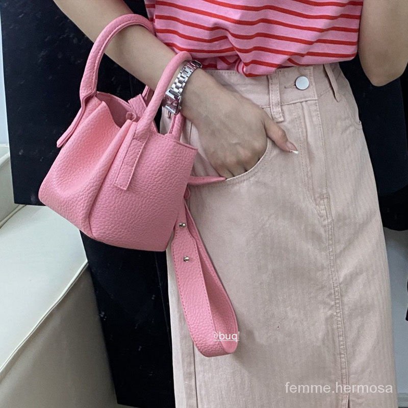 Jual Pola leci Korea tas merah muda kecil tas ember kulit lembut mini ...