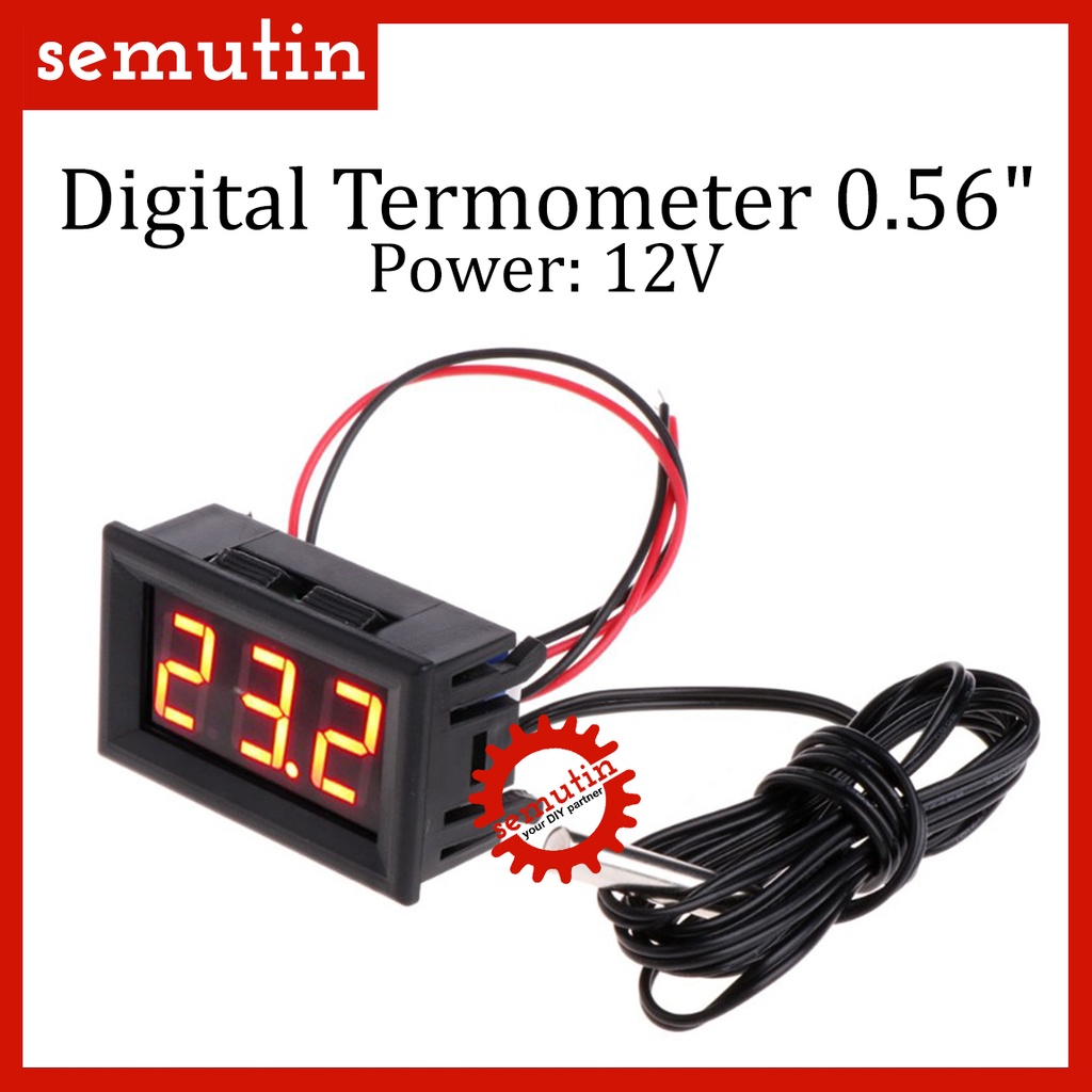 Jual Digital Termometer LED DC 12V with Probe Sensor 0.56 inci ...
