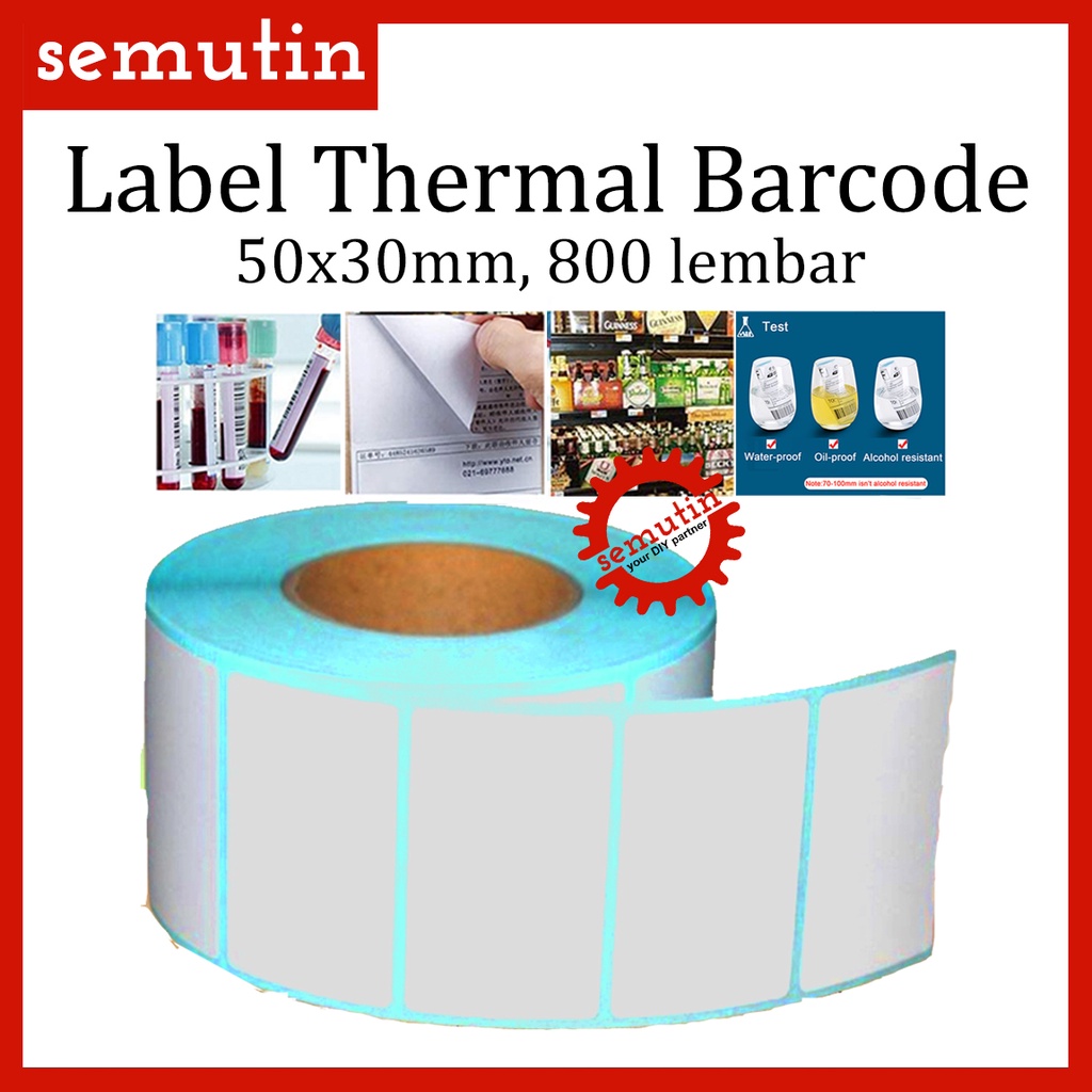 Jual Kertas Thermal Label Barcode 50 x 30 mm 800pcs / Sticker Termal ...