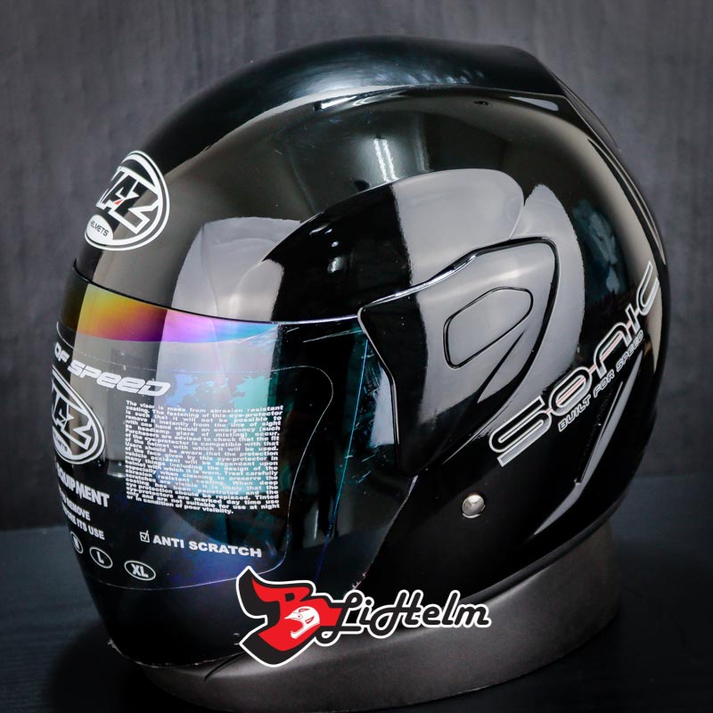 Jual HELM MAZ SONIC SOLID BLACK | HALF FACE ORIGINAL SNI | Shopee Indonesia