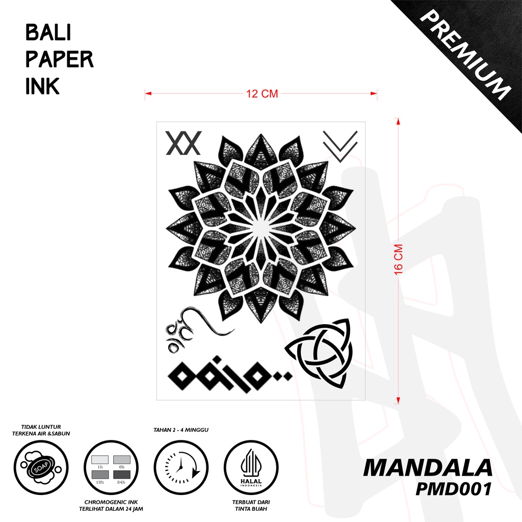 Jual PMD001 Big Mandala Tattoo Temporary Premium Bali Paper Ink ...