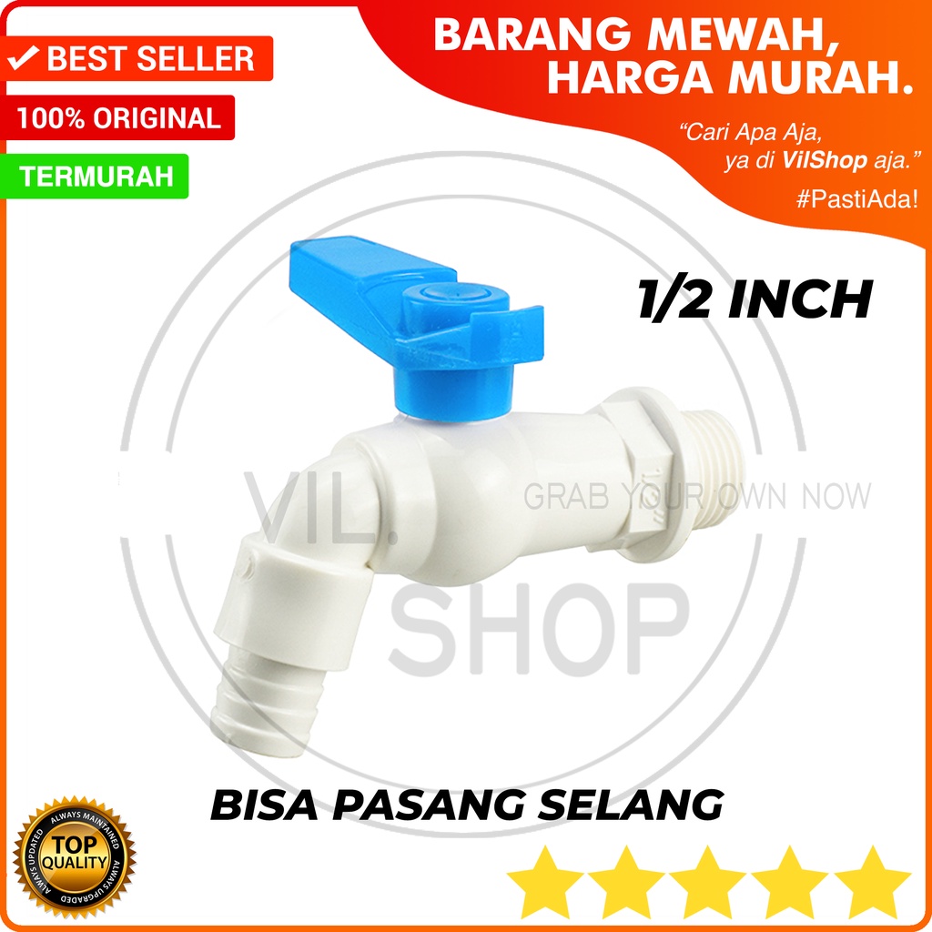 Jual KRAN AIR PVC 1/2" / KERAN TEMBOK 1/2 INCH INCI WALL TAP PLASTIK ...
