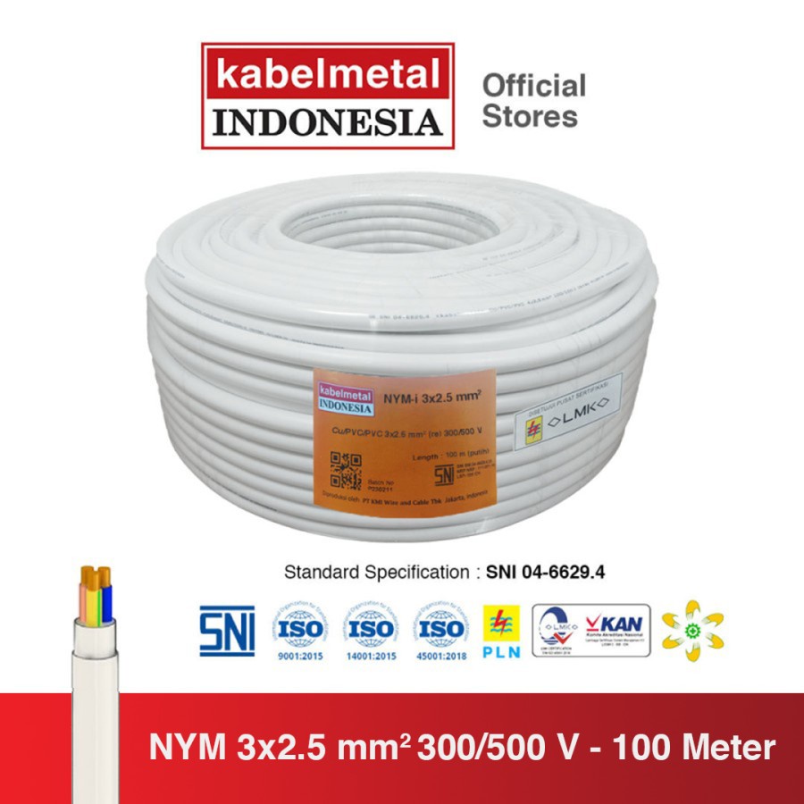 Jual Kabel NYM 3x2.5 mm 100 Meter Roll kabelmetal INDONESIA - Kawat Tembaga Tunggal PVC Putih ...