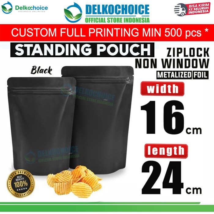 Jual Standing Pouch 16x24cm Black Full Metalize Foil NON WINDOW Ziplock ...