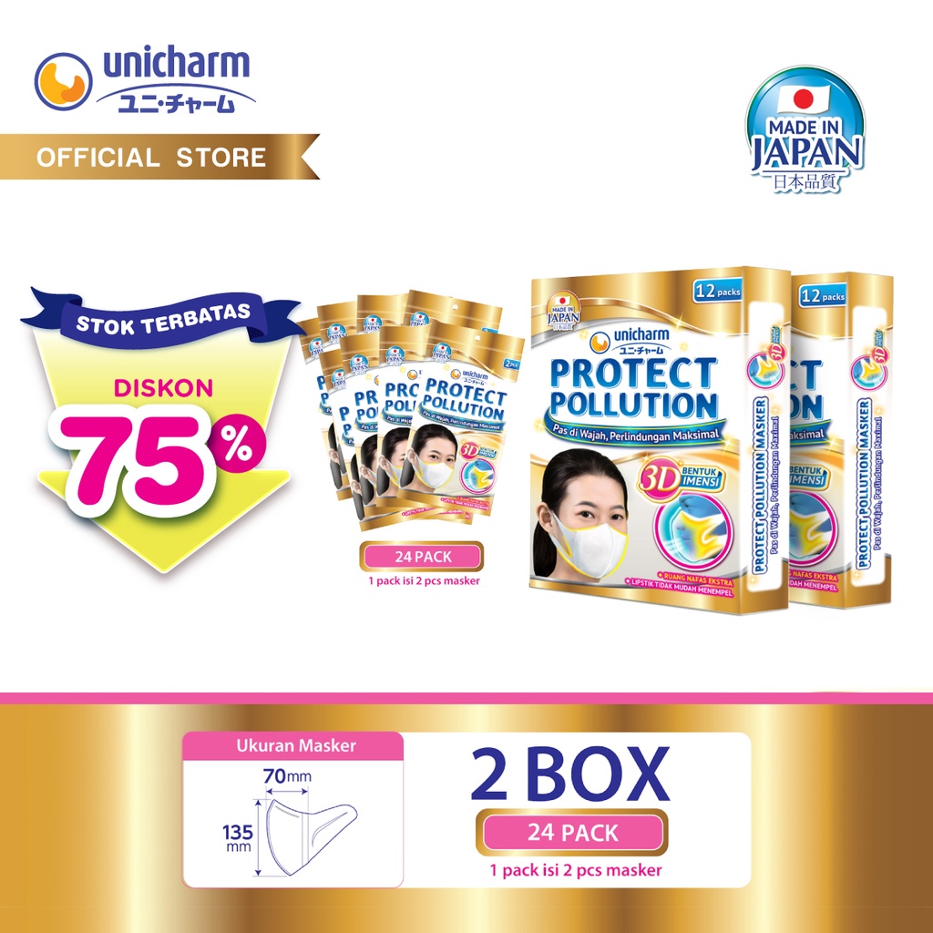 Jual [Diskon 75%] Masker Unicharm Protect Pollution 3D Mask - 2 Packs ...