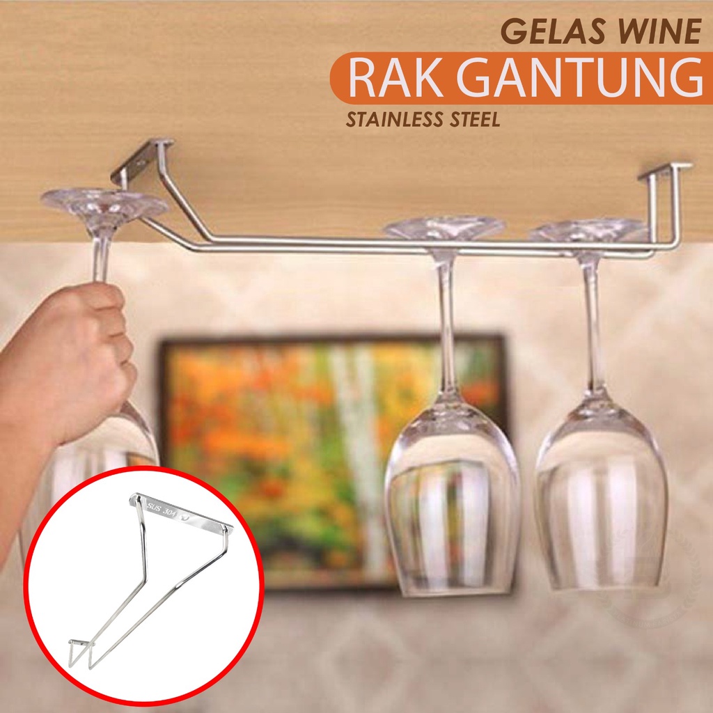 Jual Rak Gelas Wine Kaki Gantung 1 Baris Kafe Hotel Bar Cafe Anggur Holder Glass Rack Cabinet ...