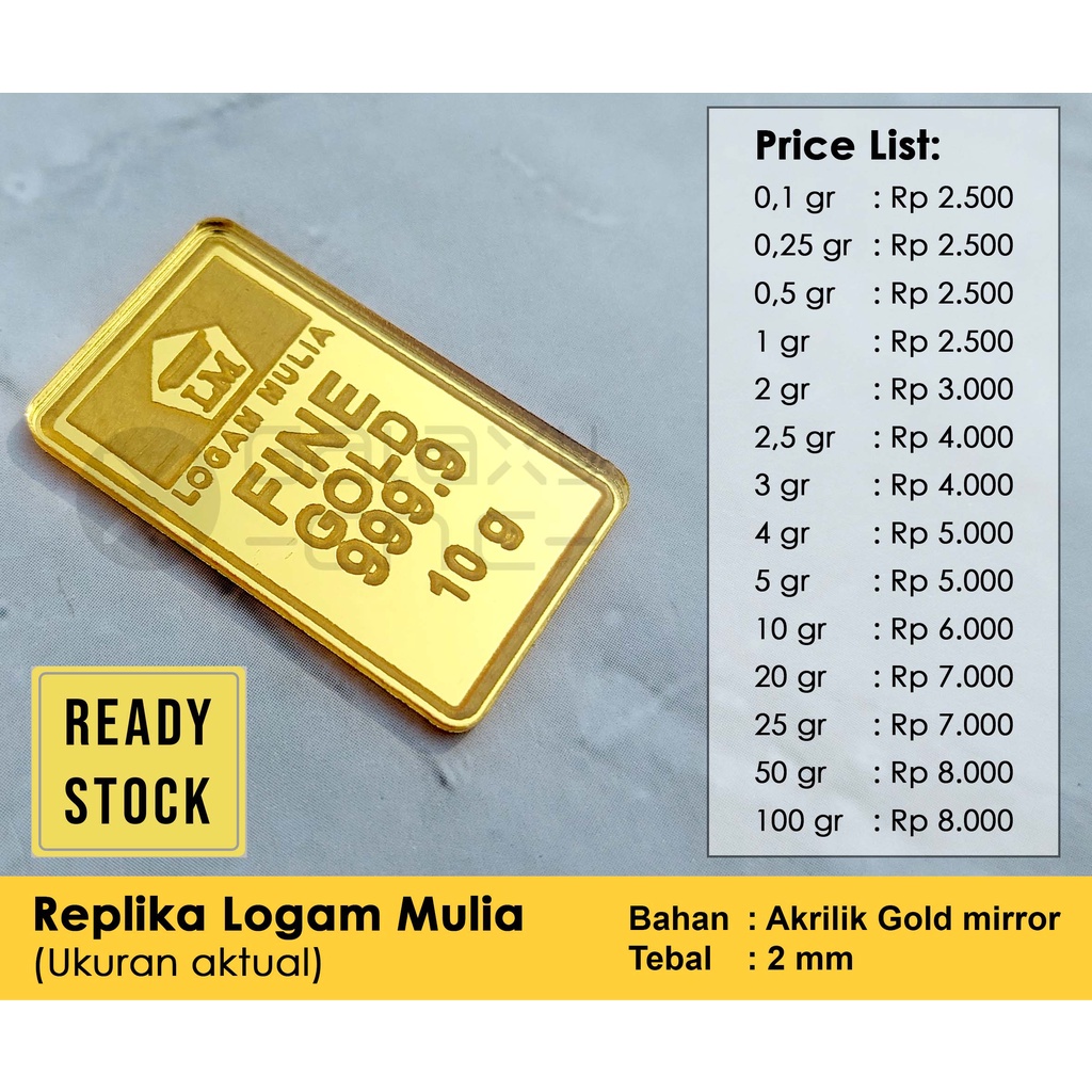 Jual Replika Logam Mulia 0,1gr - 100 gr - Ukuran aktual | Shopee Indonesia