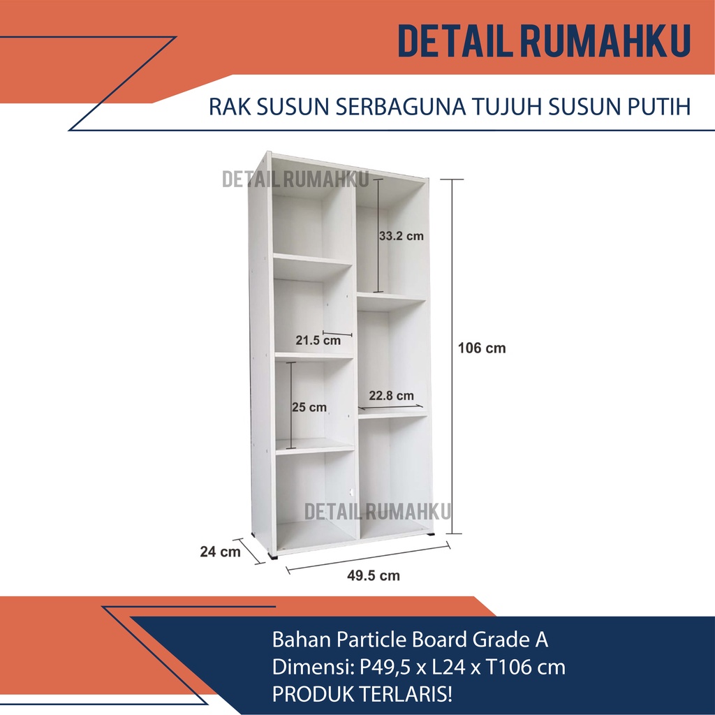 Jual RAK BUKU 7 SUSUN KAYU / RAK SERBAGUNA MINIMALIS / LEMARI BUKU ...