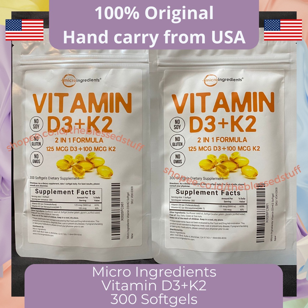 Jual Micro Ingredients Vitamin D3+K2 300 softgels / Vitamin d3 K2 | Shopee Indonesia
