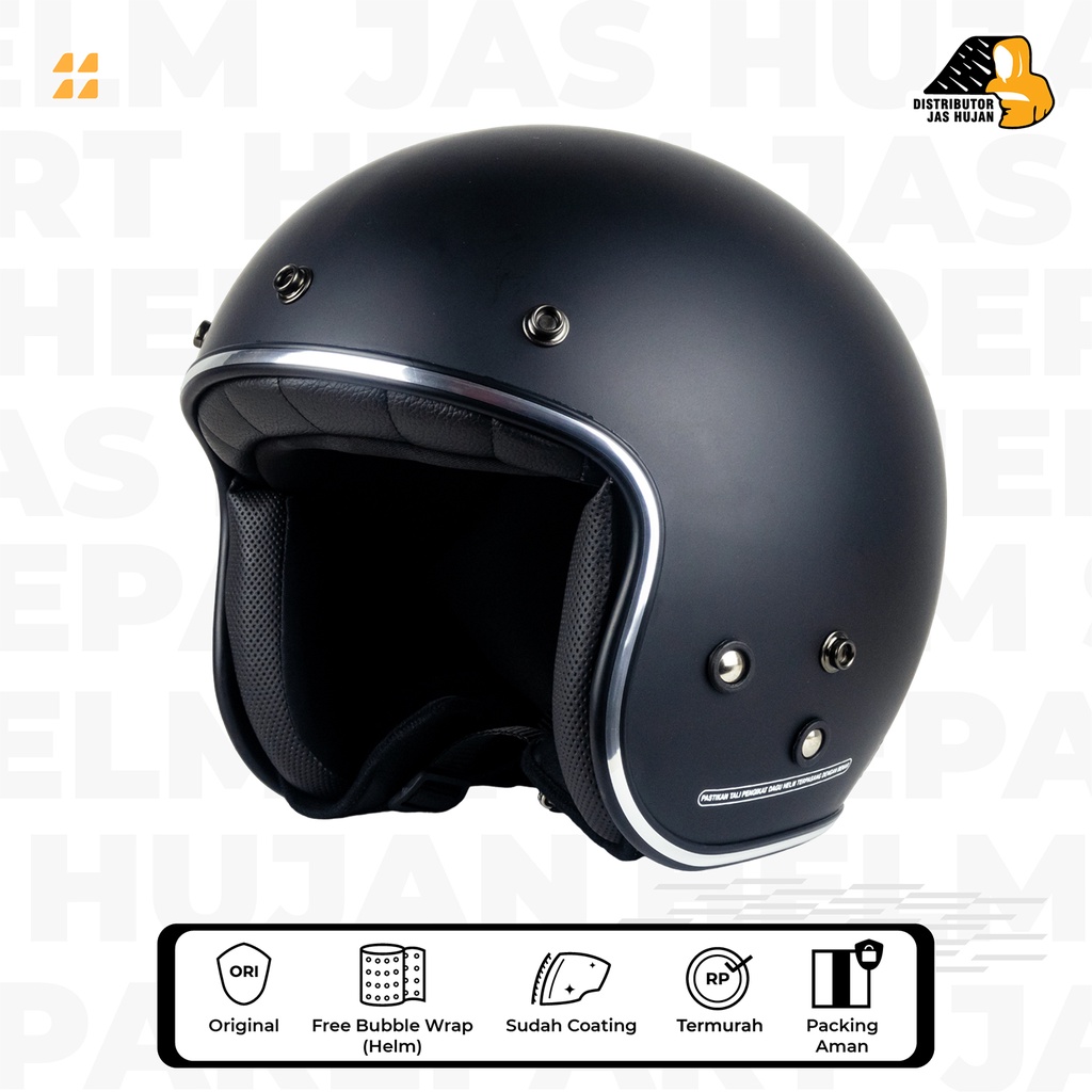 Jual Helm Bogo Retro List Chrome Black Doff Custom Sesukamu | Shopee ...