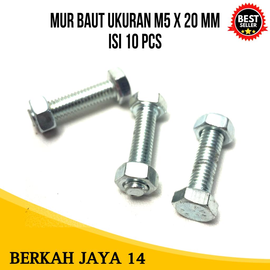 Jual MUR BAUT ISI 10 PCS UKURAN M5X20 MM WARNA PUTIH HEXAGON HEX BMK ...