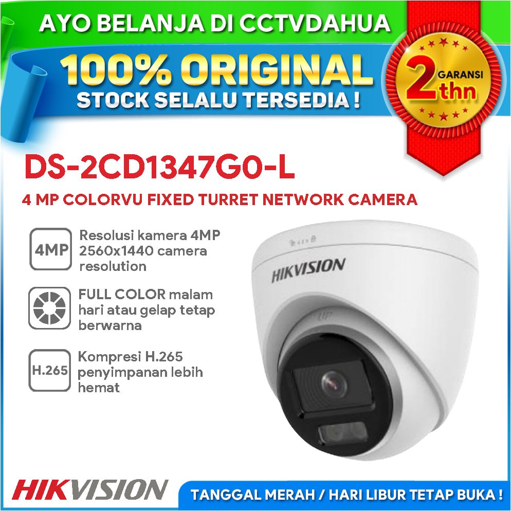 Jual HIKVISION DS-2CD1347G0-L 4MP COLORVU IP67 FIXED TURRET NETWORK ...