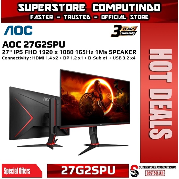 Jual Monitor LED AOC 27G2SPU 27" IPS 1080p 165Hz HDMI DP Speaker Ergo ...