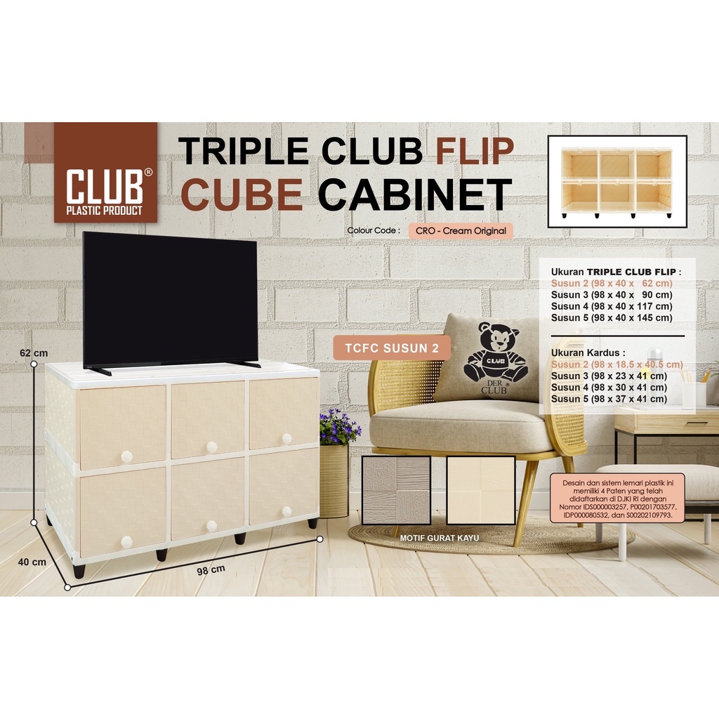 Jual Triple Club Flip Cube Cream Original Susun 2 - Lemari Plastik Pintu Geser - Lemari Laci ...