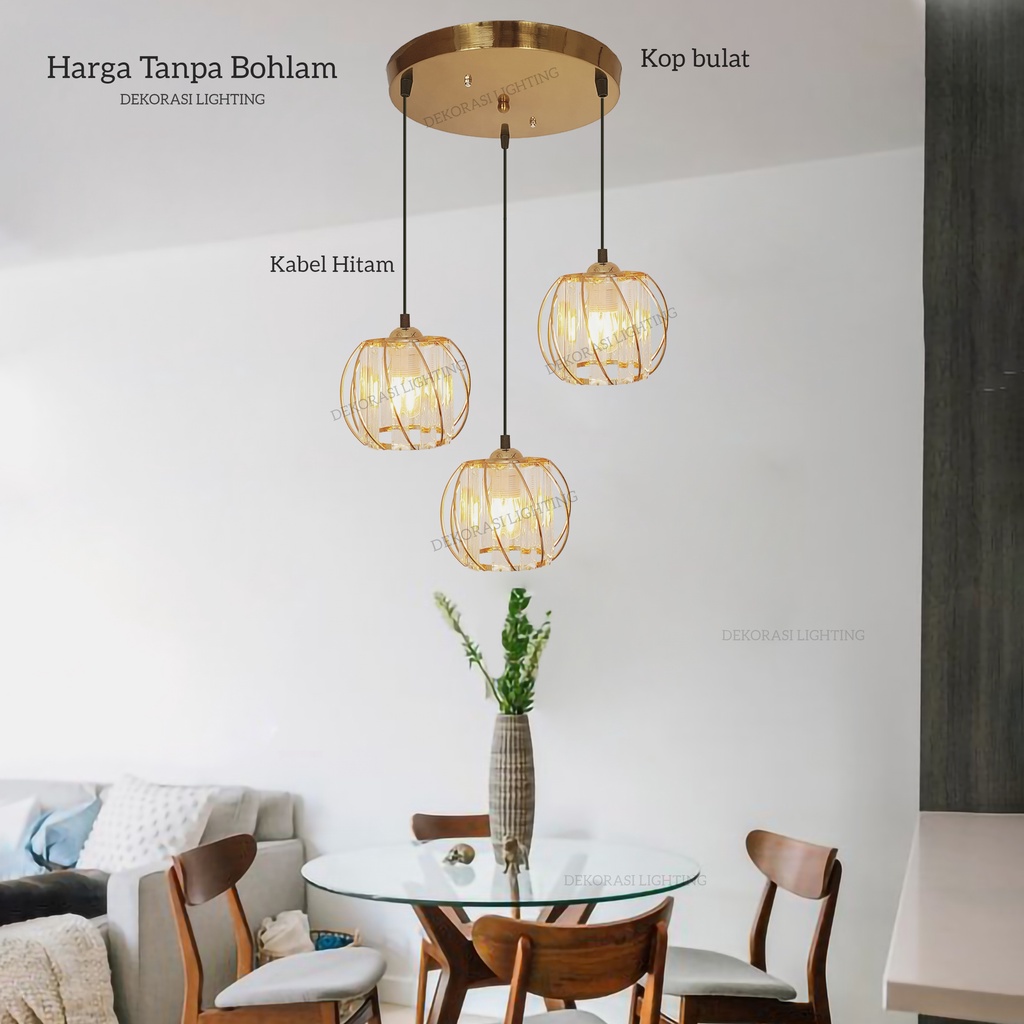 Jual Lampu gantung void 3in1 kaca kristal rose gold modern 1set kop bulat | Shopee Indonesia