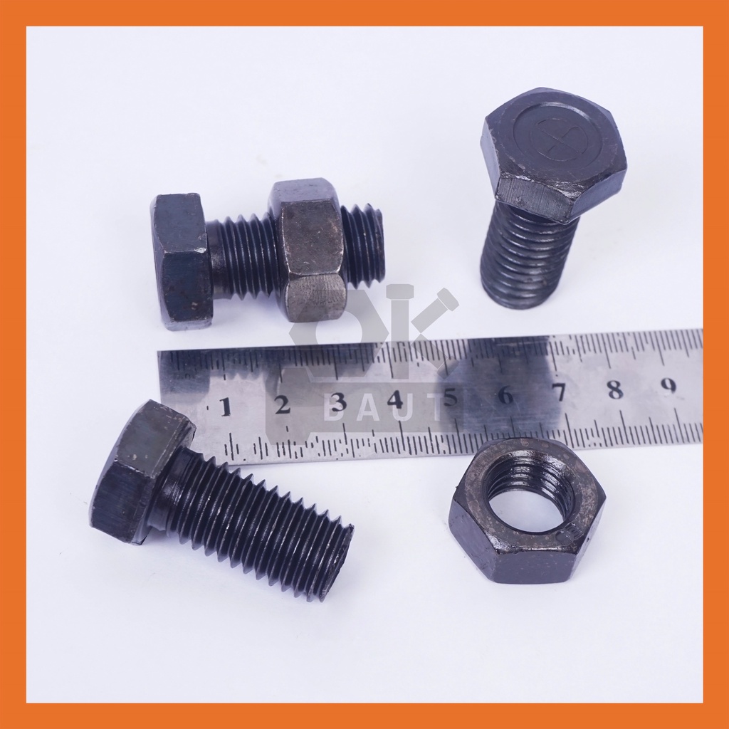 Jual B/N Baut Besi UNC + Mur Hitam 5/8" x 1-1/4" / Baut hitam / Baut ...