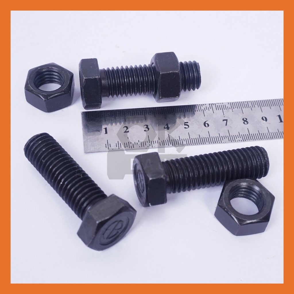Jual B/N Baut Besi UNC + Mur Hitam 5/8" x 2" / Baut hitam / Baut besi ...