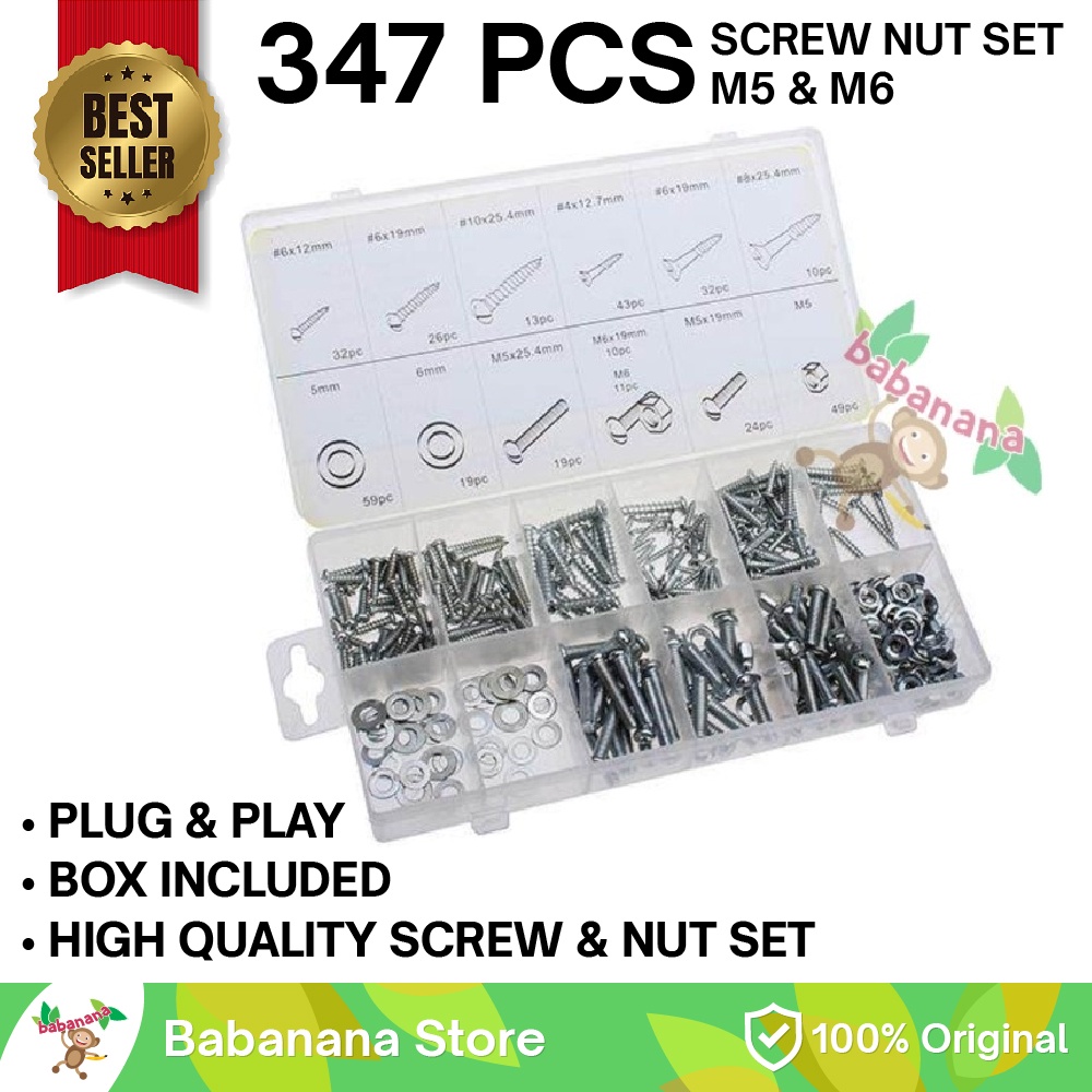 Jual 347 pcs baut mur washer campur sekrup nut ring set assortment kit ...