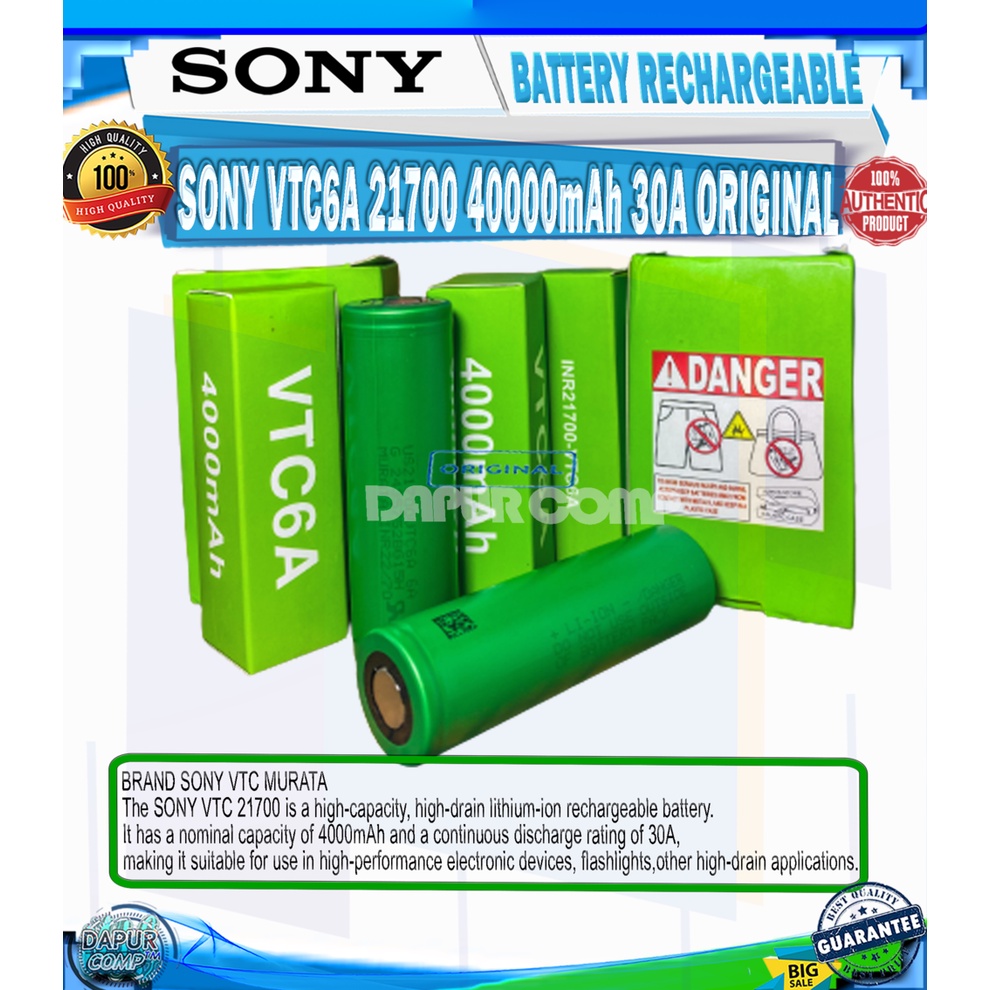 Jual BATTERY BATRE SONY VTC 6A 21700 4000mAh 30A ORIGINAL SONY MURATA ...