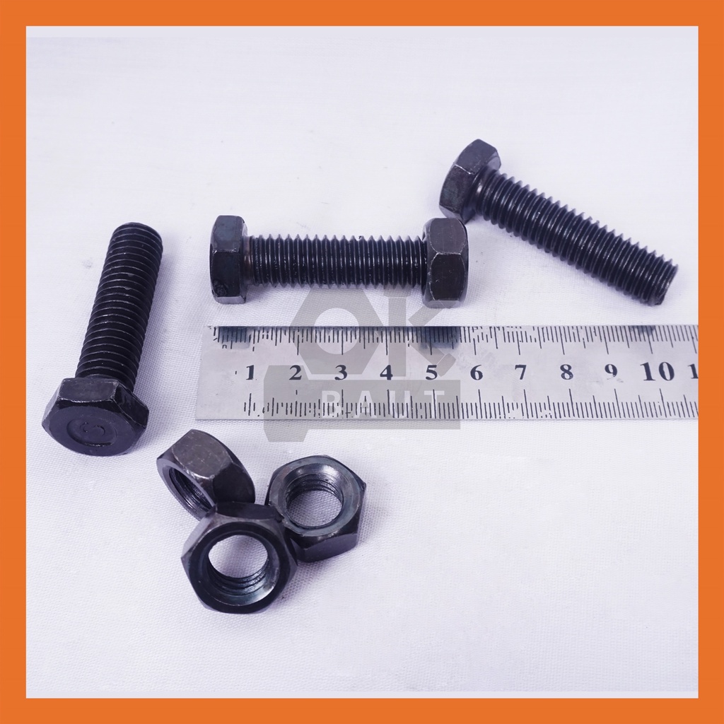 Jual B/N Baut Besi UNC + Mur Hitam 1/2" X 2" / Baut hitam / Baut besi ...