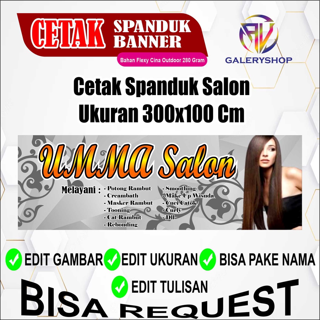 Jual cetak spanduk banner umma salon custom dll ukuran 300x100 cm ...