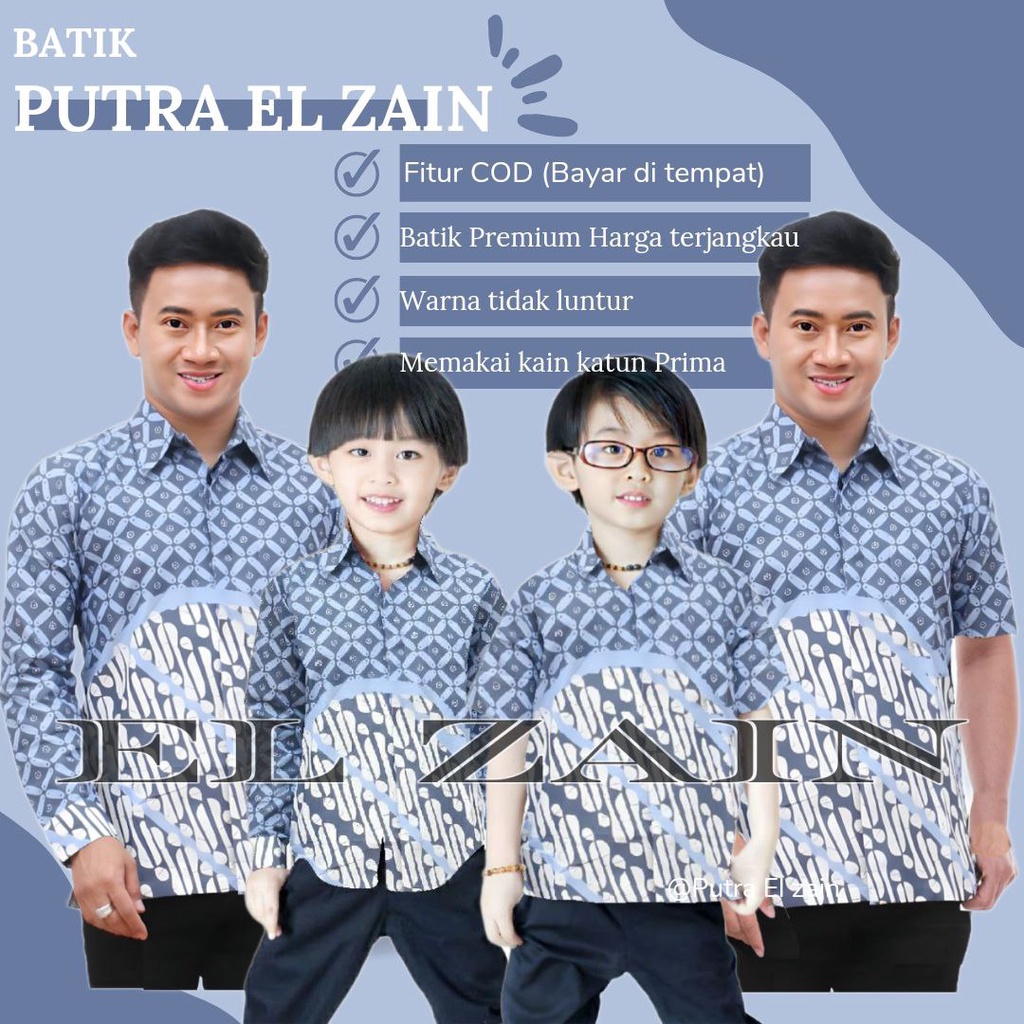 Jual TERBARU Couple sweet | Batik Kawung Biru | couple batik ayah dan ...