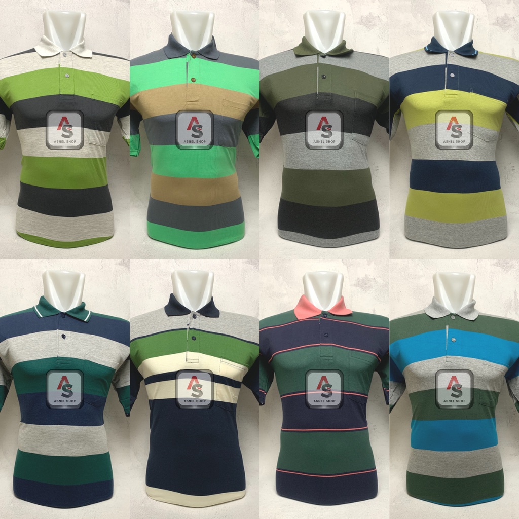 Jual Kaos Salur Berkerah Saku Depan Pria Dewasa | Polo Shirt Stripe ...
