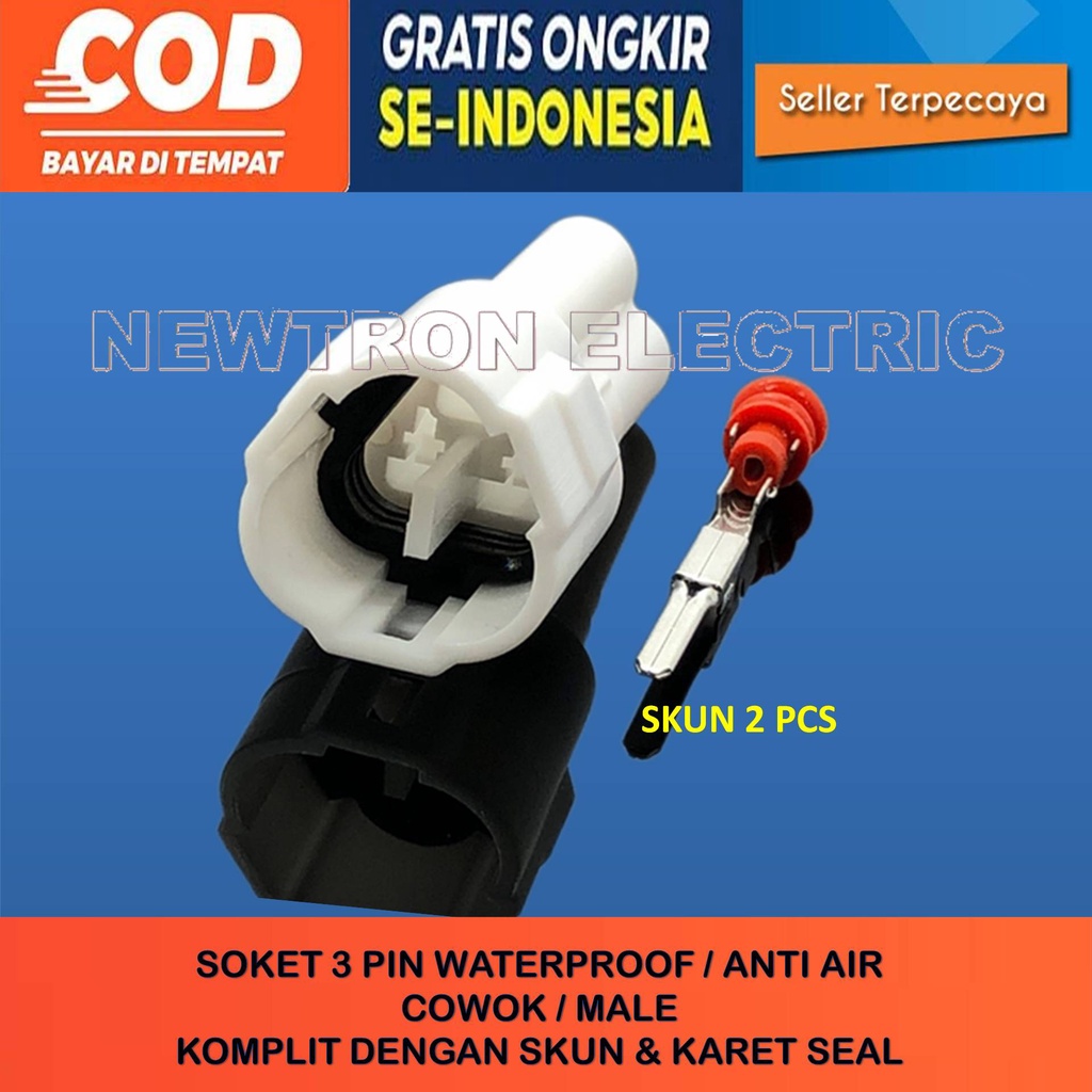 Jual SOKET KONEKTOR KABEL ANTI AIR 3 PIN MALE SOCKET WATERPROOF ...