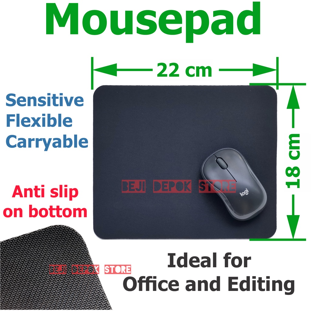 Jual Mouse pad tatakan alas mouse flexible sensitif kesat hitam polos ...