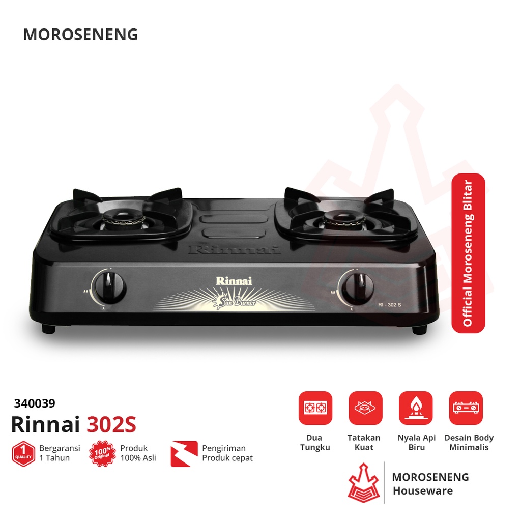 Jual Kompor Gas 2 Tungku Rinnai 302S Api Biru Garansi Resmi | Shopee ...