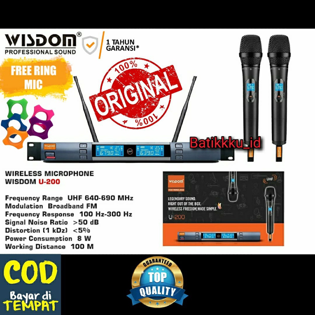Jual Mic Wireless WISDOM U200 U 200 ORIGINAL JARAK 100 METER BISA UBAH ...