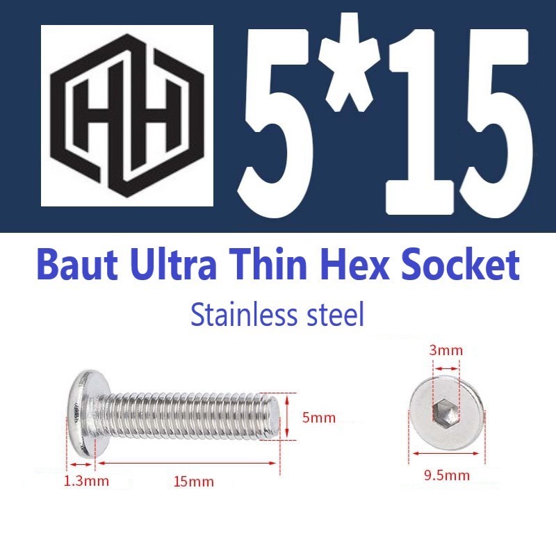 Jual Baut L M5 x 15 Hex Socket Ultra Thin Stainless steel BUT515 | Shopee Indonesia