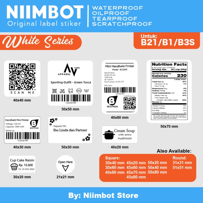 Jual THERMAL LABEL PRINTER STICKER NIIMBOT B21 REFILL LABEL - PLAIN ...