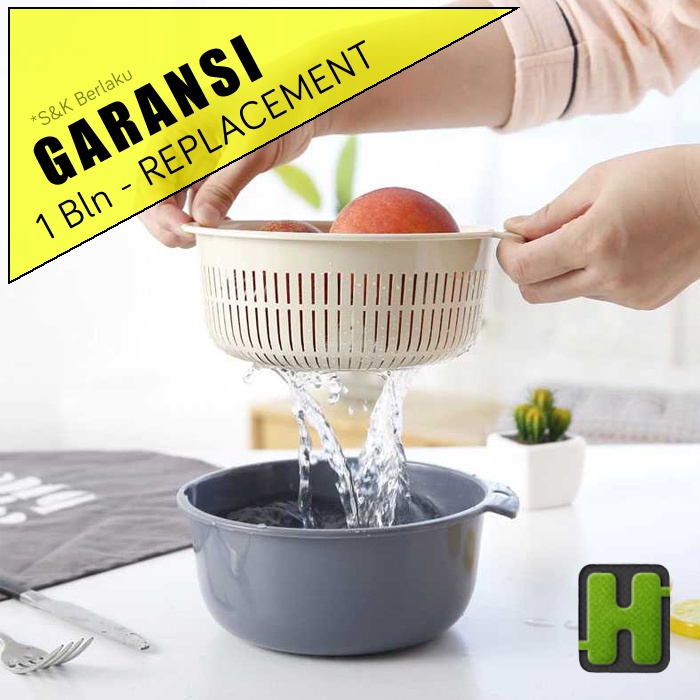 Jual Baskom Saringan Cuci Buah Sayur 3in1 2 Layer Serbaguna Drain ...