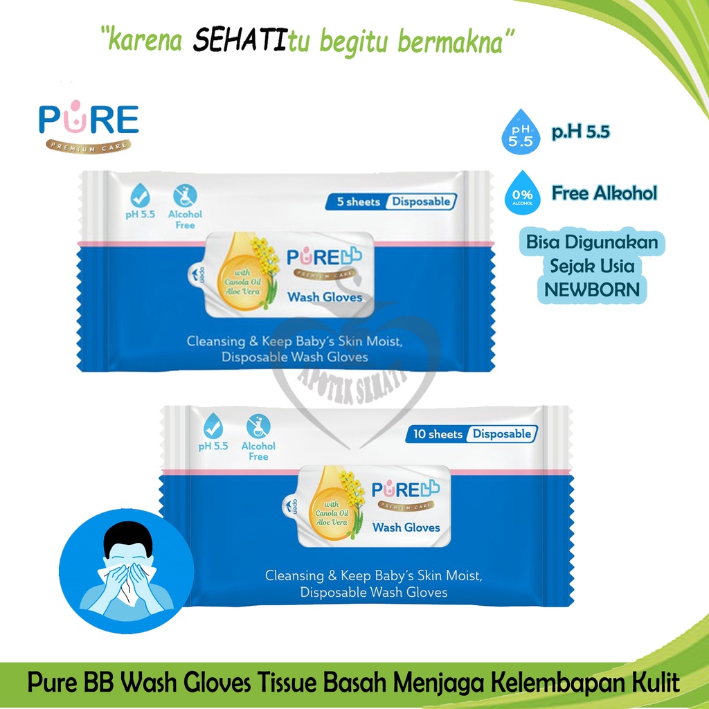Jual Pure BB Baby Wash Gloves Waslap Tissue Basah Membersihkan Kulit ...