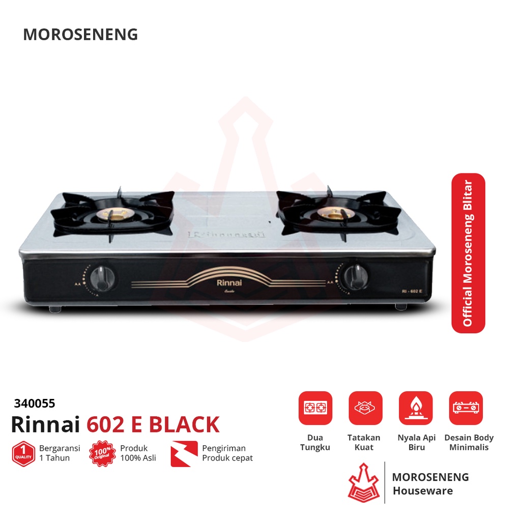 Jual Kompor Gas 2 Tungku Rinnai 602E (Black) Api Biru Garansi Resmi | Shopee Indonesia