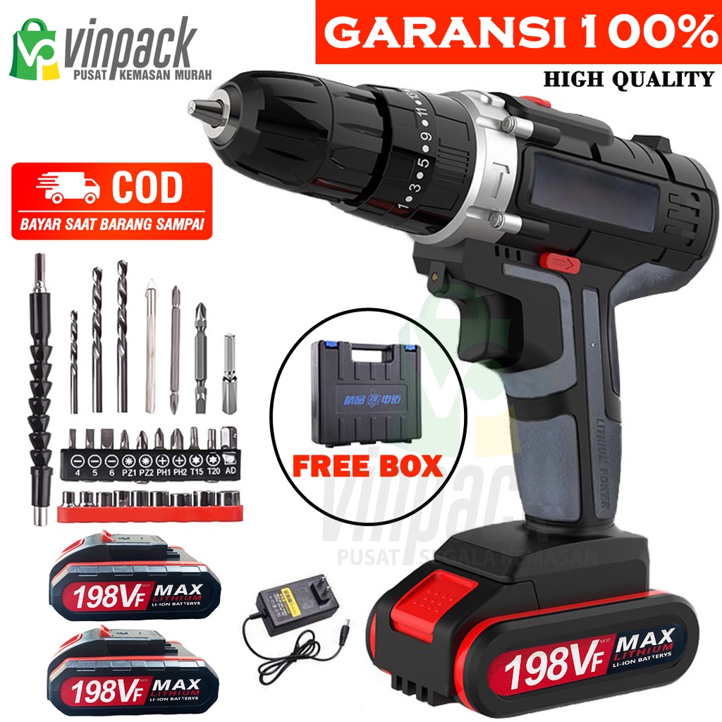 Jual Bor Listrik 1 Set Lengkap 198VF 10mm Reversible/ Bor Listrik ...