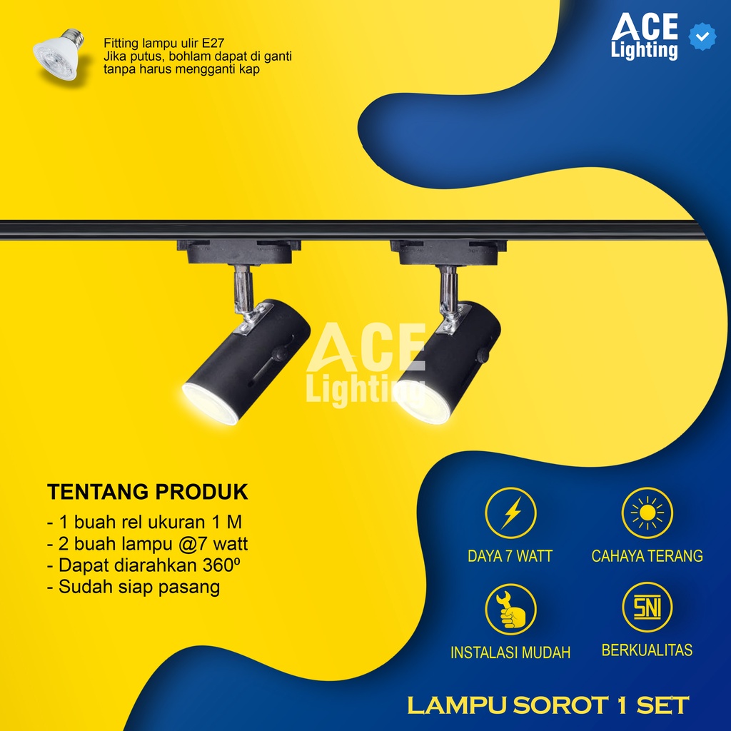 Jual Paket Lampu Sorot 1 set isi 2 1 meter LED Track Light Rel Spotlight E27 7 watt | Shopee ...