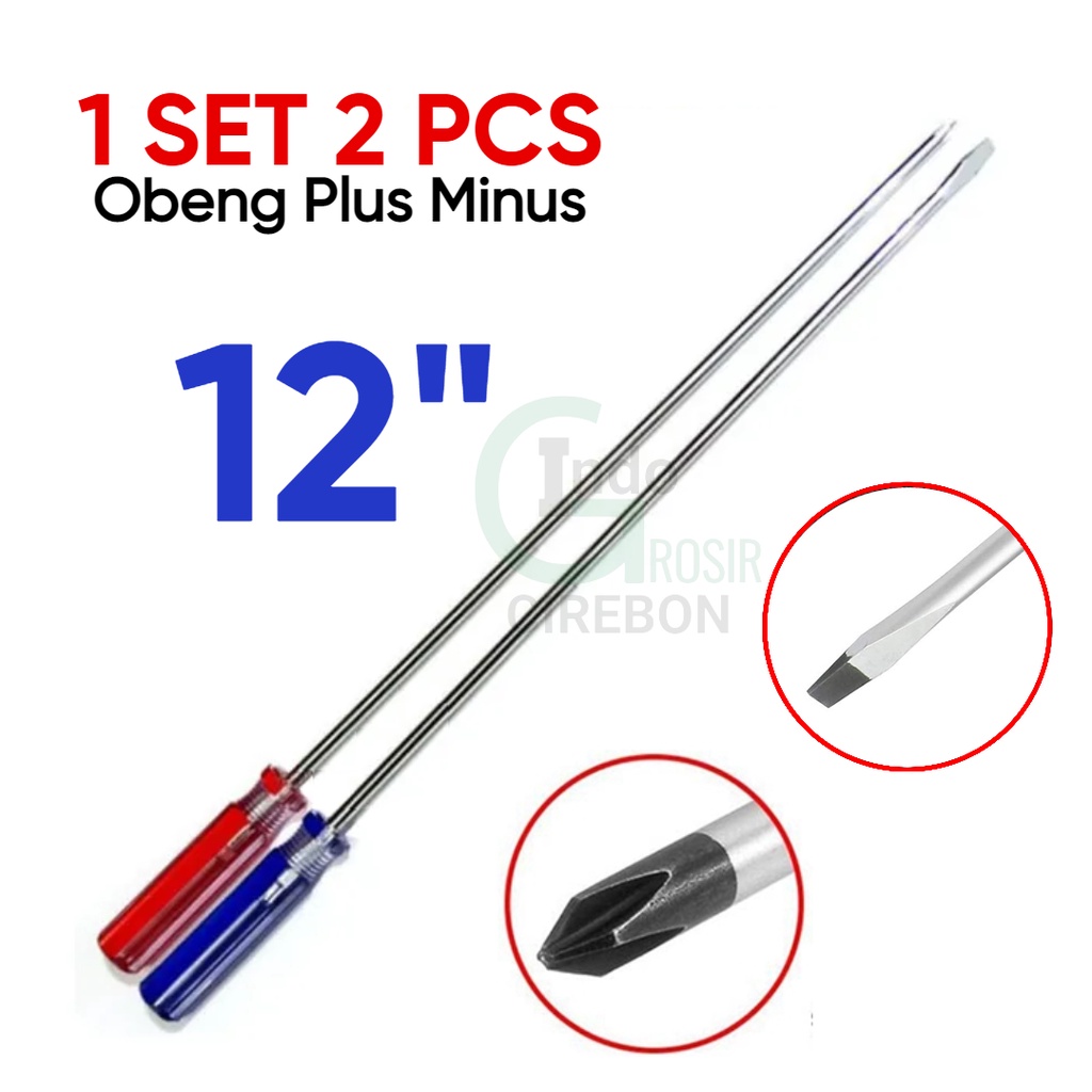 Jual Obeng Panjang Set 2 Pcs 12 Inch 300 mm x 5 mm Plus Minus 30 cm ...