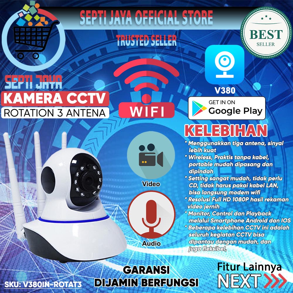 Jual IP Camera CCTV Wireless Wifi Full HD 1080P Rotary 3 Antena Kamera ...