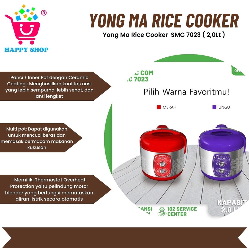 Jual Yong ma Rice Cooker SMC 7023 ( 2,0Lt ) ~ Red & Purple | Shopee ...