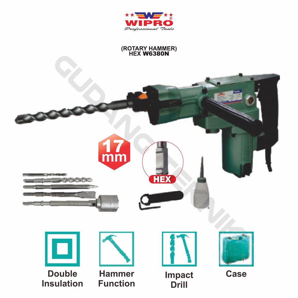 Jual Mesin Bor Rotary Hammer Drill 38 mm WIPRO W-6380N / Mesin Bor ...