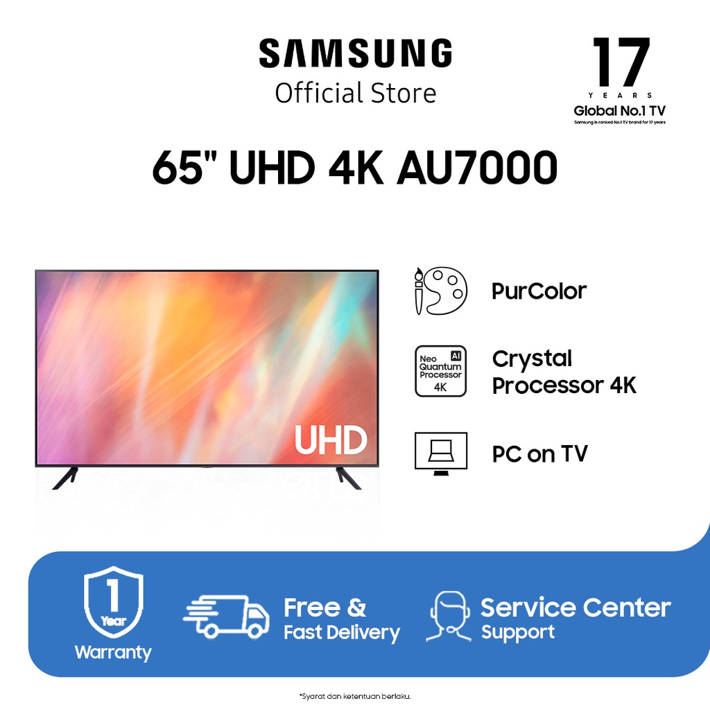 Jual SAMSUNG 65" Crystal UHD 4K Smart TV UA65AU7000 | Shopee Indonesia