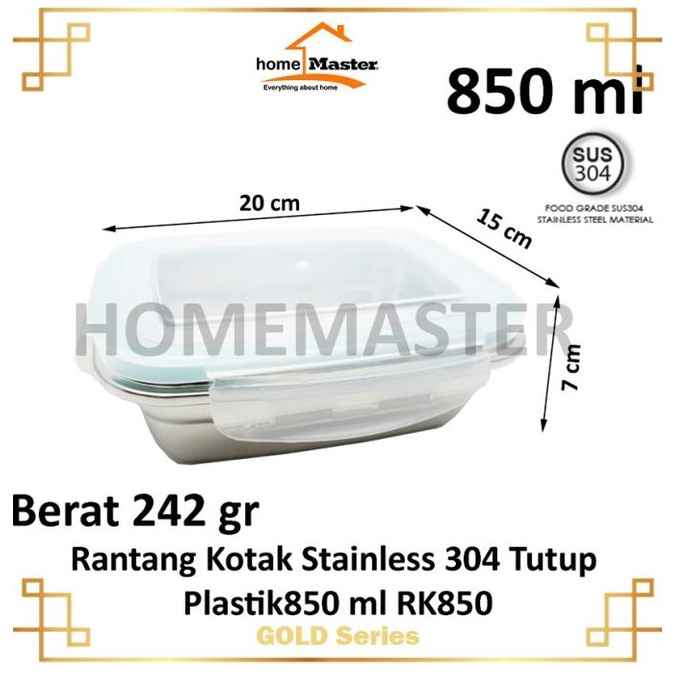 Jual homemaster rantang kotak stainless 304 tutup plastik 850 ml rk850 terbaik | Shopee Indonesia