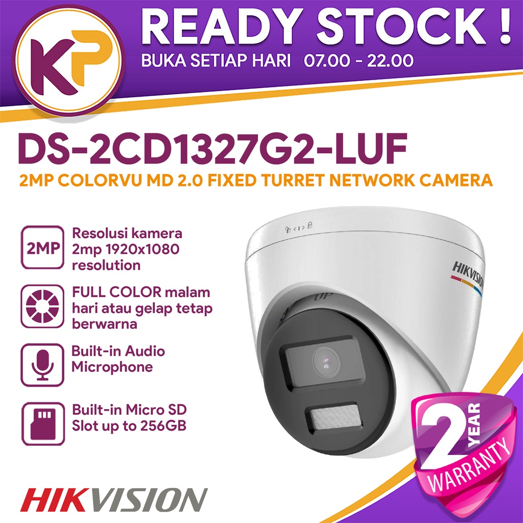 Jual Hikvision Ds 2cd1327g2 Luf 2mp Colorvu Md Fixed Turret Network