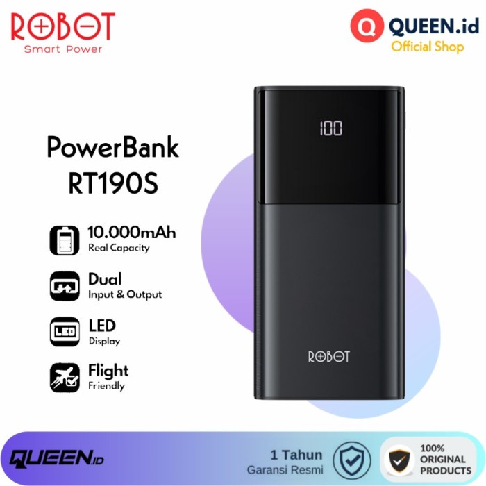 Jual ROBOT RT190S POWERBANK 10000MAH LED DUAL PORT POWER BANK 10000 MAH ...