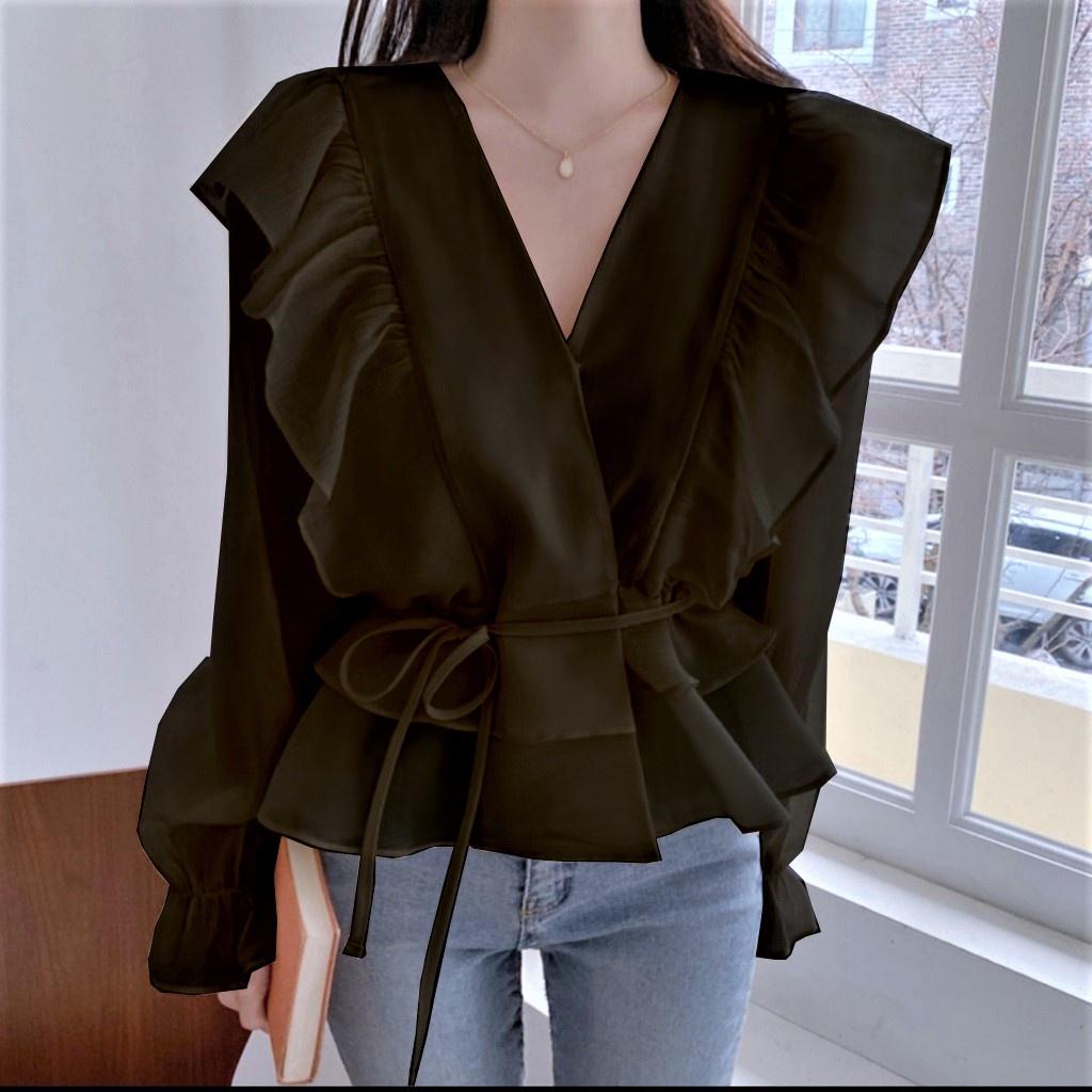 Jual Donalda Ruffle Blouse Top | Shopee Indonesia