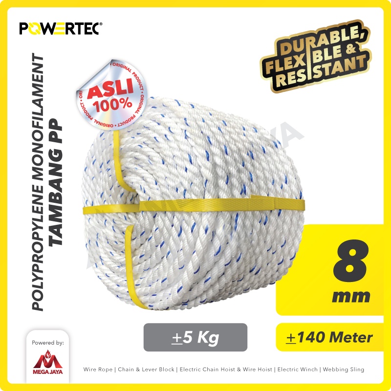 Jual POWERTEC Tali Tambang PP 8mm x 200m Polypropylene PP Mono Rope ...