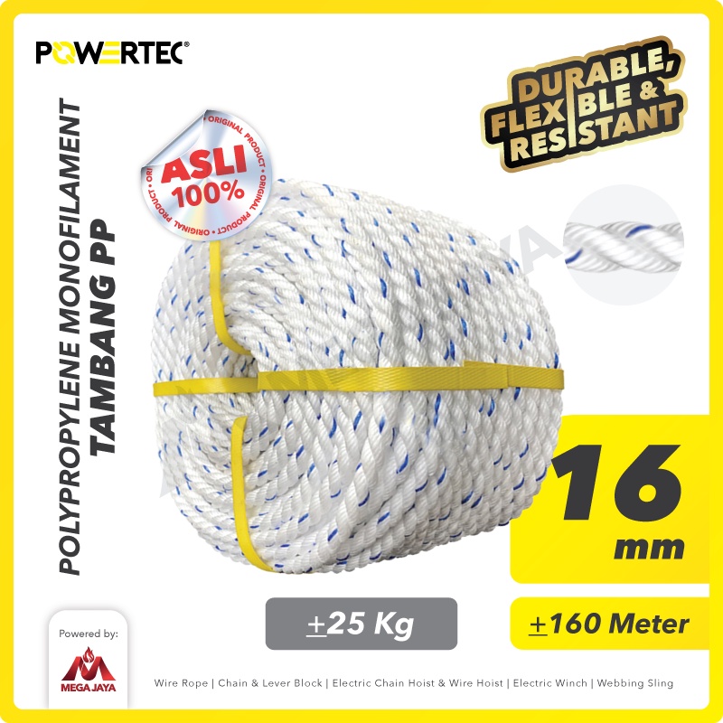 Jual POWERTEC Tali Tambang PP 16mm x 200m Polypropylene PP Mono Rope ...