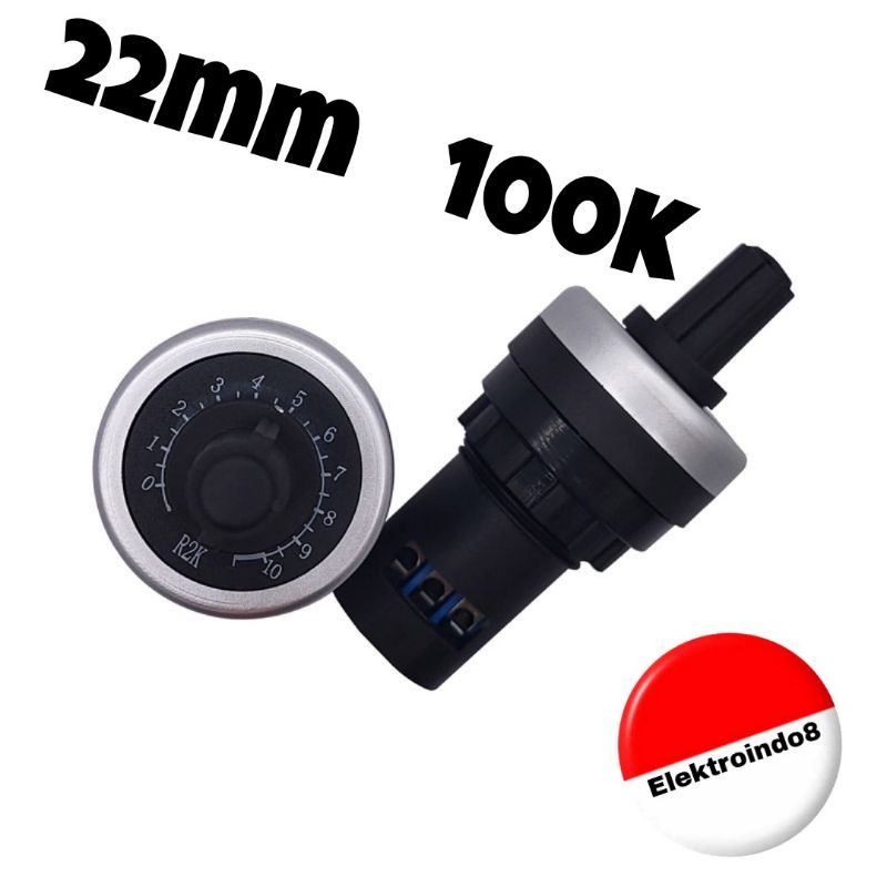 Jual potensio 22mm 100k hole saw push button panel inverter speed ...